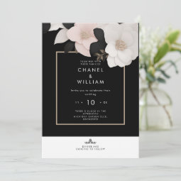 Chanel-inspired black floral wedding invitation | Zazzle