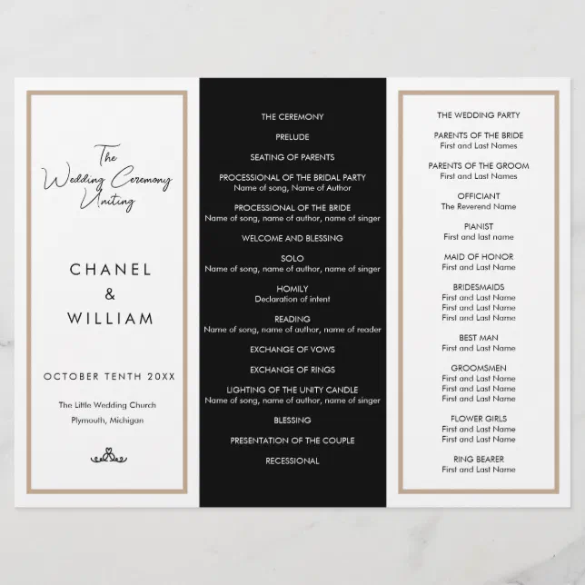 Chanel-inspired Tri-Fold wedding program | Zazzle