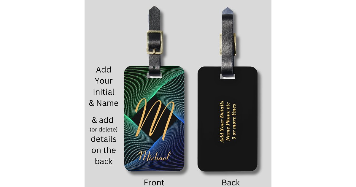 Change Initial Add Name Geometric Green Blue Swirl Luggage Tag | Zazzle