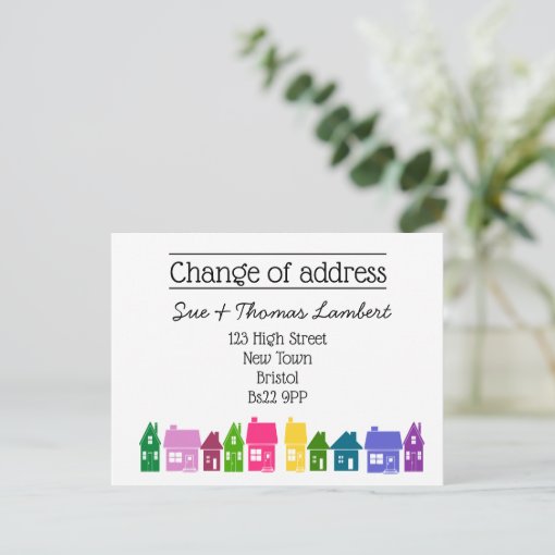 Change of address colorful street new home announcement postcard | Zazzle