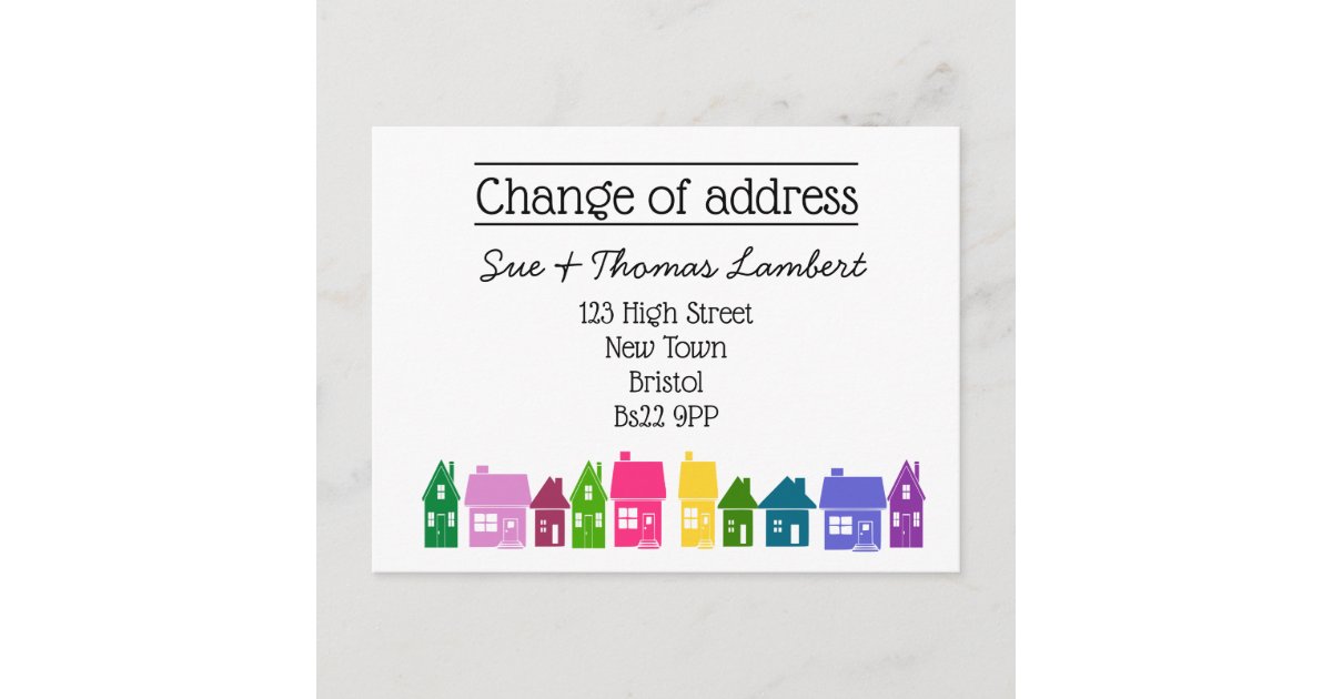 Change of address colorful street new home announcement postcard | Zazzle