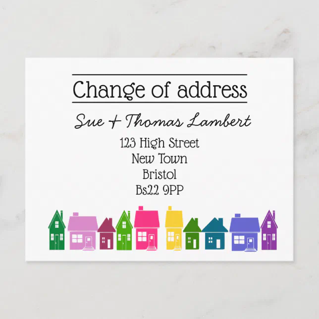 Change of address colorful street new home announcement postcard | Zazzle