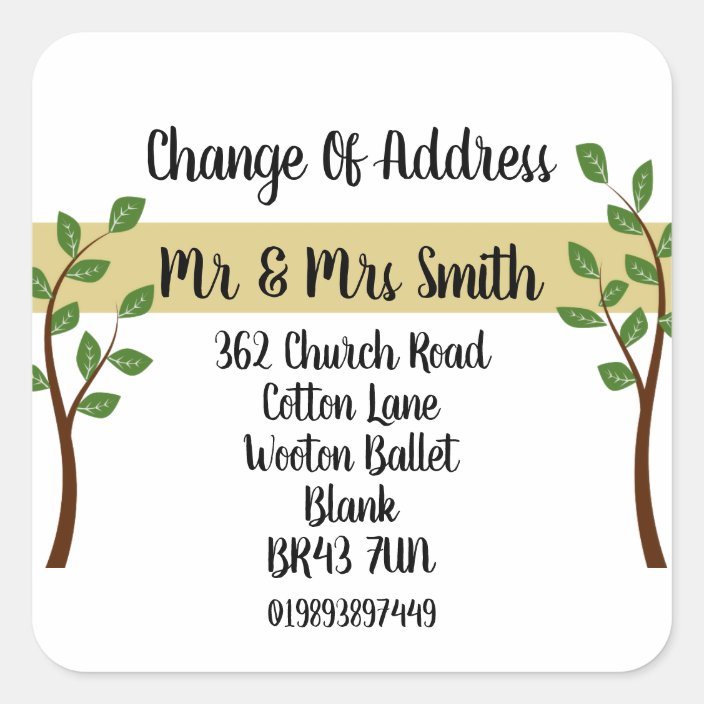 Change of Address tree leaves we have moved Square Sticker | Zazzle.com