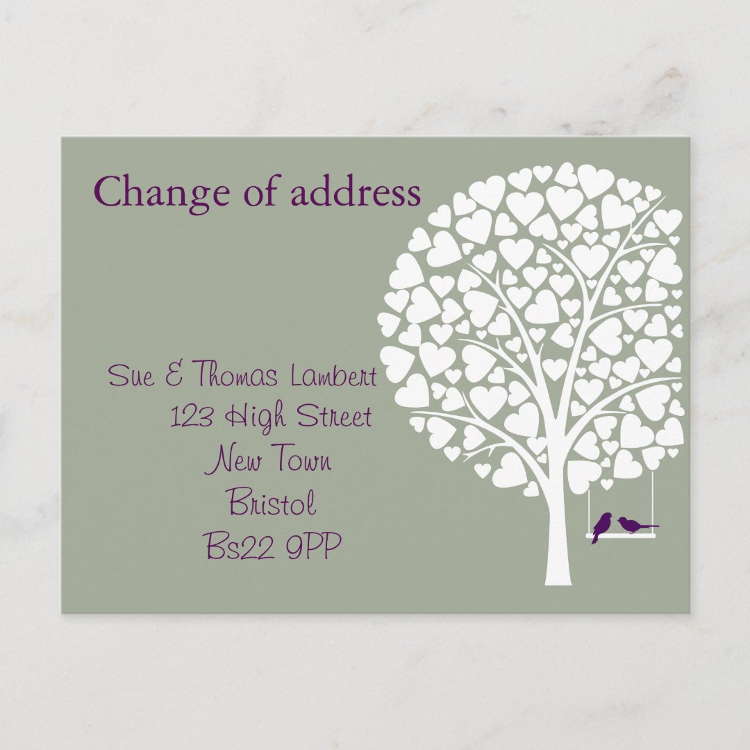 Change of address tree with bird green background announcement postcard ...