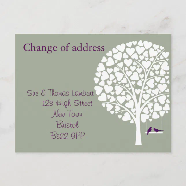 Change of address tree with bird green background announcement postcard ...