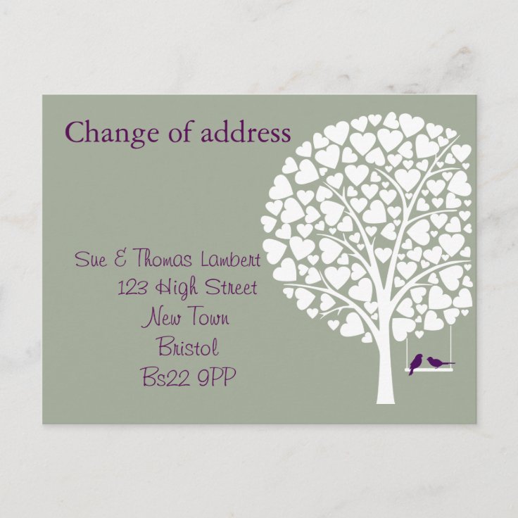 Change of address tree with bird green background announcement postcard ...