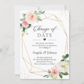 Change of Date Blush Pink Floral Gold Geometric Invitation | Zazzle