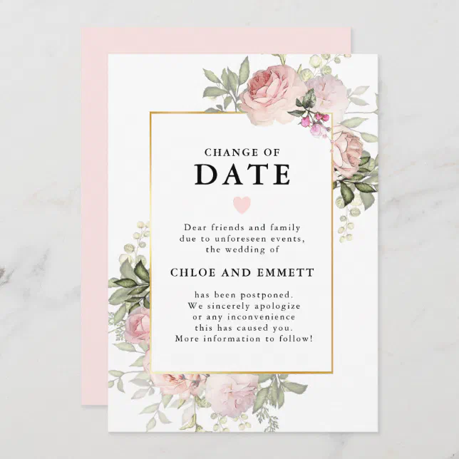 Change of Date Pink Floral Wedding Announcement | Zazzle