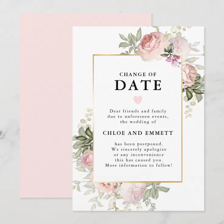 Change of Date Pink Floral Wedding Announcement | Zazzle
