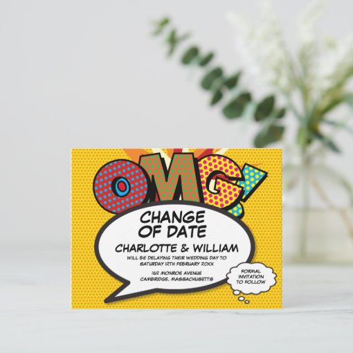 Change of Date Simple Modern Fun Comic Postcard | Zazzle