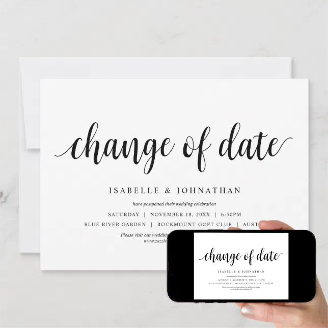 Change of date, Wedding Change the date Invitation | Zazzle