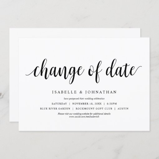 Change of date, Wedding Change the date Invitation | Zazzle