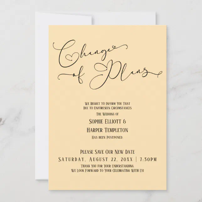 Change of Plans, Elegant Peach New Wedding Date Invitation | Zazzle
