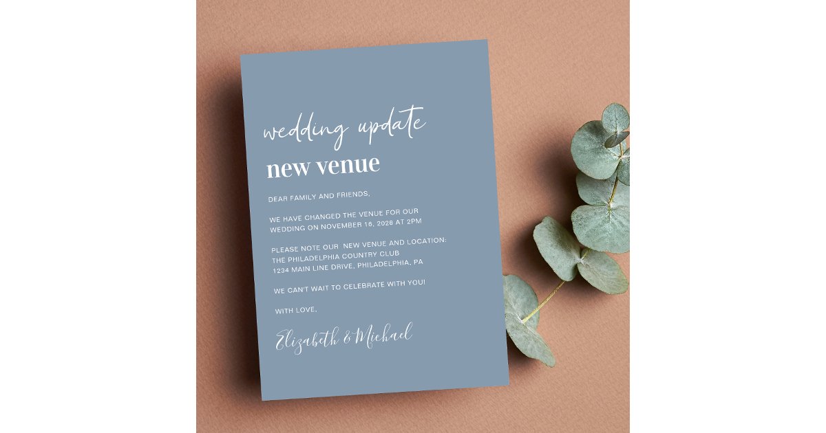 Change of Plans New Venue Dusty Blue Wedding Announcement | Zazzle