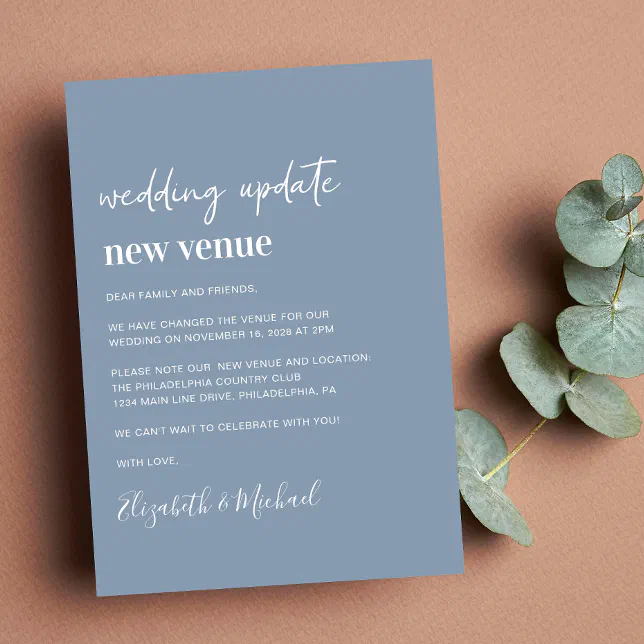 Change of Plans New Venue Dusty Blue Wedding Announcement | Zazzle
