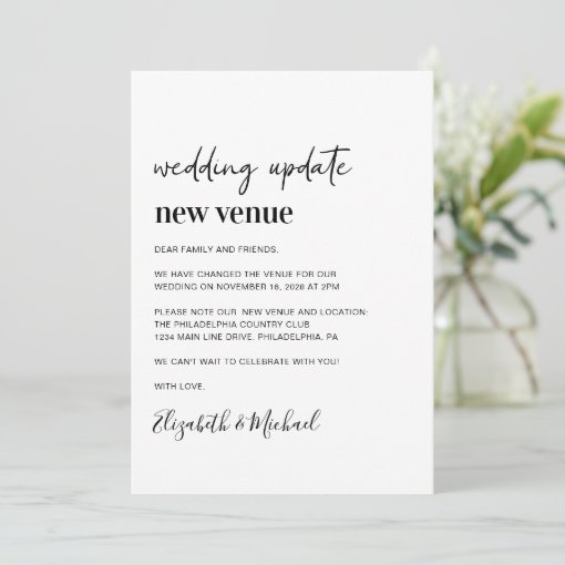 Change of Plans New Venue Wedding Update Announcement | Zazzle