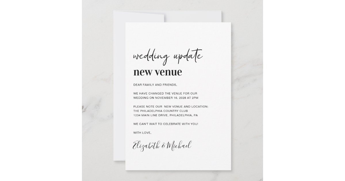 Change of Plans New Venue Wedding Update Announcement | Zazzle