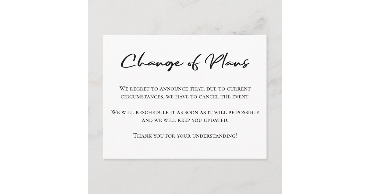 Change of plans simple postponement announcement postcard | Zazzle