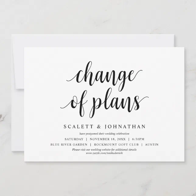 Change of plans, Wedding Change the date Card | Zazzle