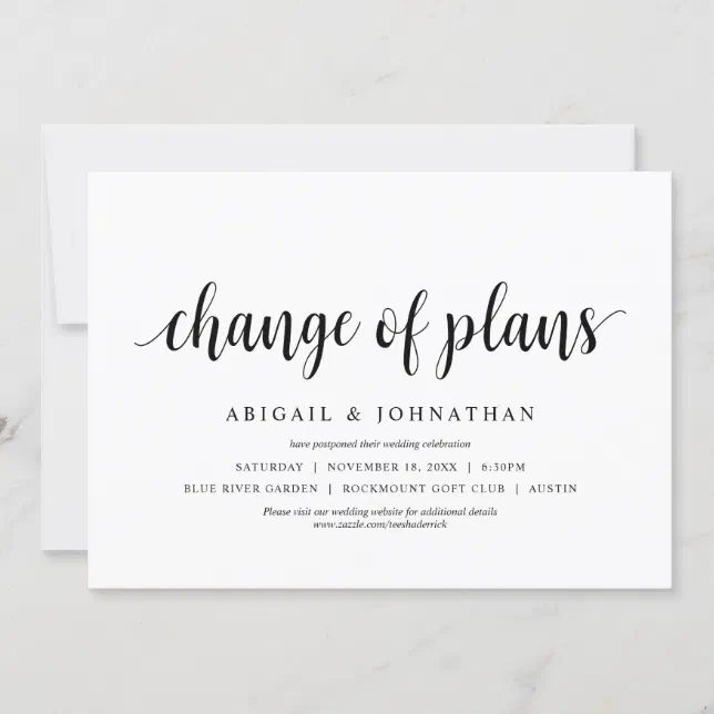 Change of plans, Wedding Change the date Invitation | Zazzle