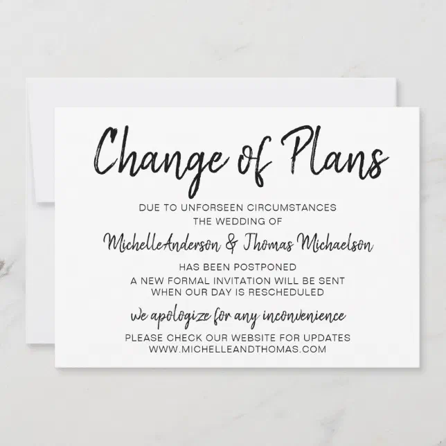 Change of Plans Wedding Simple Black and White Save The Date | Zazzle