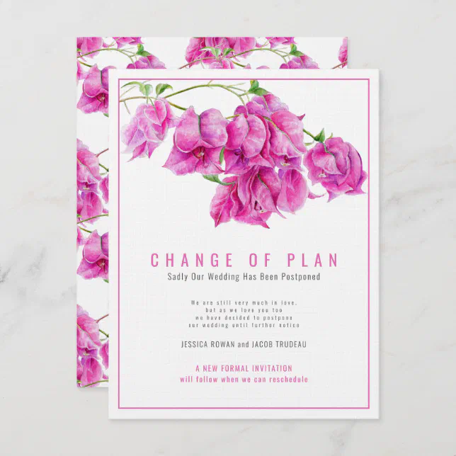 Change of wedding plan bougainvillea pink cancel invitation | Zazzle