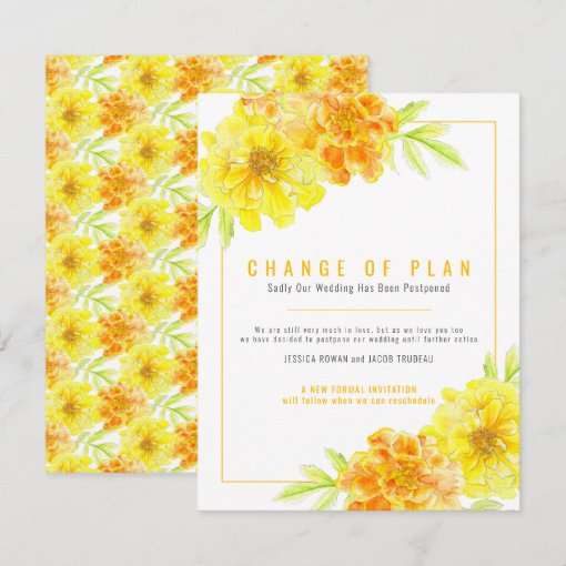 Change of wedding plan yellow marigold cancel invitation | Zazzle