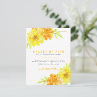 Change of wedding plan yellow marigold cancel invitation | Zazzle