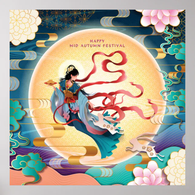 Chang'e on the Moon Mid-Autumn Festival Poster | Zazzle