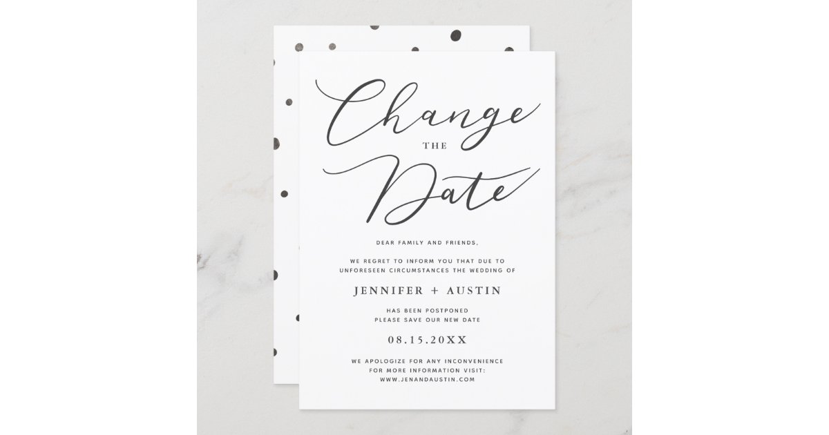 Change the Date Modern Typography Wedding Update Invitation | Zazzle
