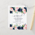 Change the Date Navy Blue Blush Pink Floral Announcement Postcard | Zazzle