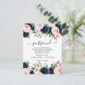 Change the Date Navy Blue Blush Pink Floral Announcement Postcard | Zazzle