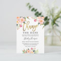 Change The Date Pink Floral Gold Script Postcard | Zazzle