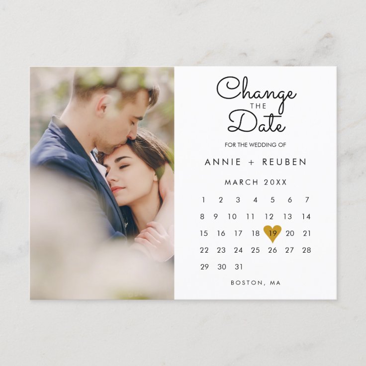 Change the Date Postponed Calendar Photo Announcement Postcard | Zazzle