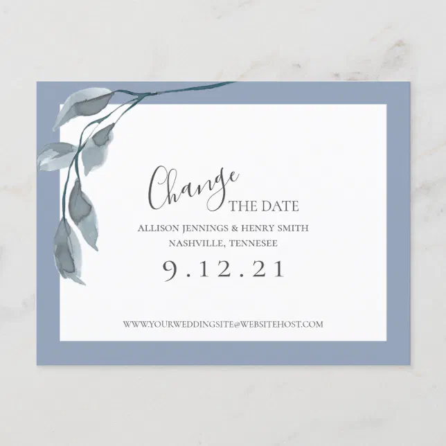 Change the Date Save the Date Blue Floral Announcement Postcard | Zazzle