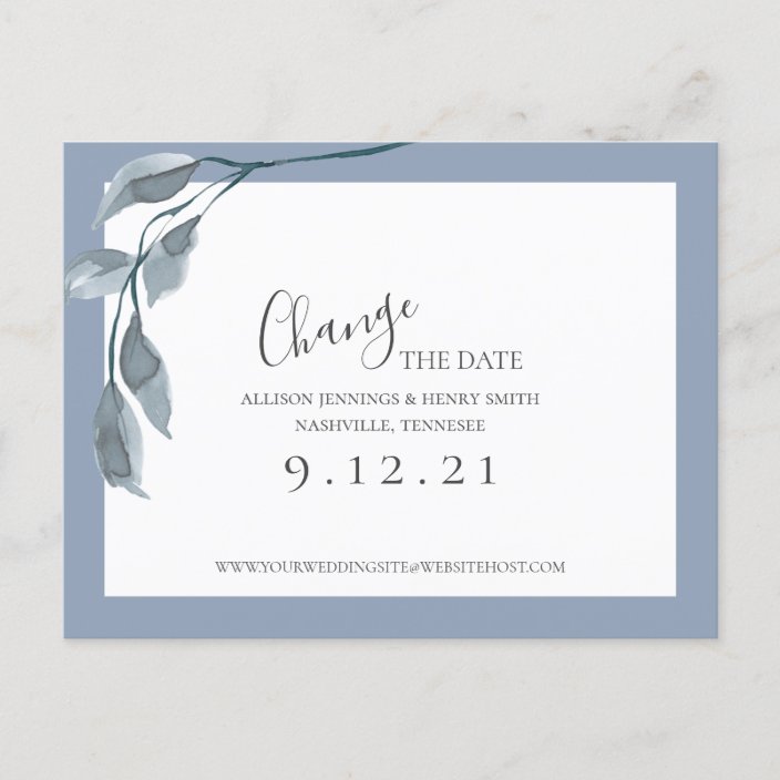 Change the Date Save the Date Blue Floral Announcement Postcard ...