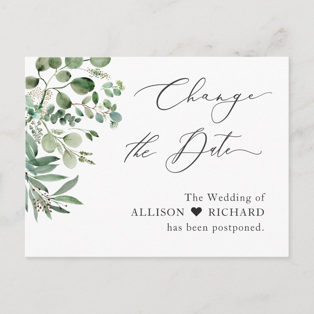 Change the Date Script Simple Elegant Eucalyptus Postcard | Zazzle