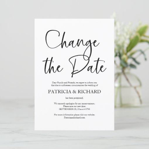 Change The Date Simple Wedding Postponed Invitation | Zazzle