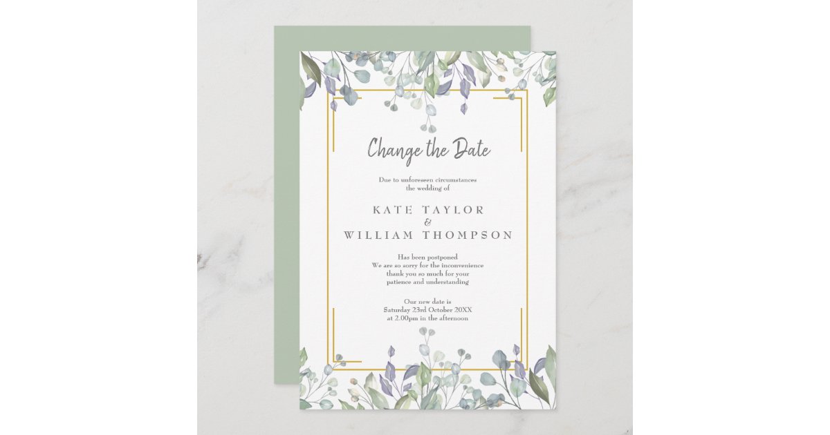 Change the Date Watercolour Greenery Floral Invitation | Zazzle