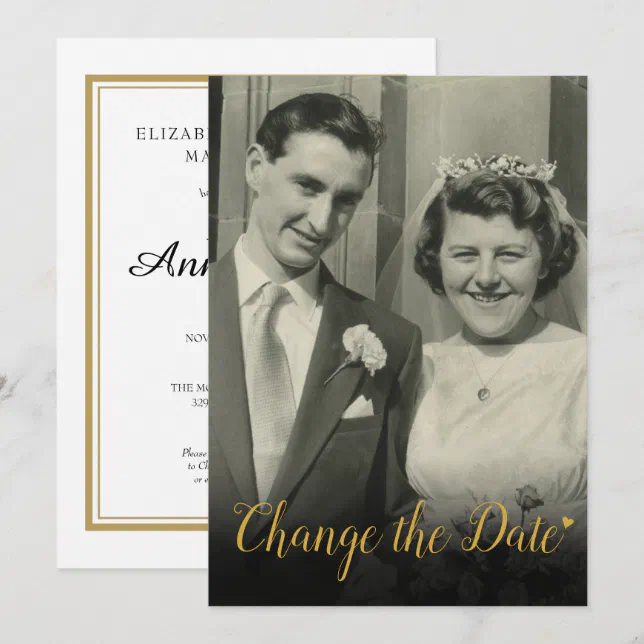 Change the Date Wedding Anniversary Photo Invitation | Zazzle