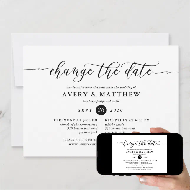 Change The Date Wedding Ceremony and Reception Invitation | Zazzle