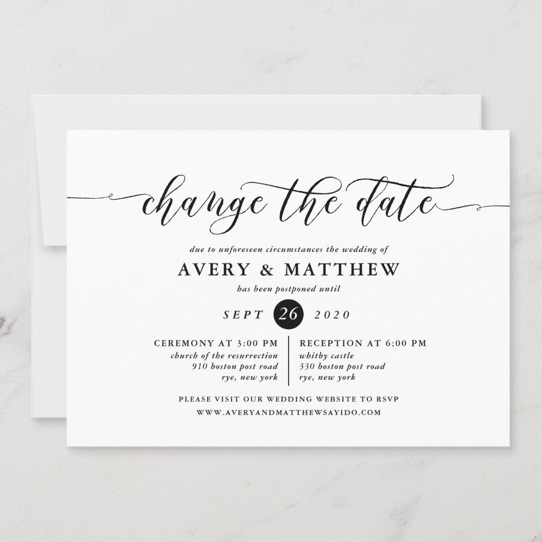 Change The Date Wedding Ceremony and Reception Invitation | Zazzle