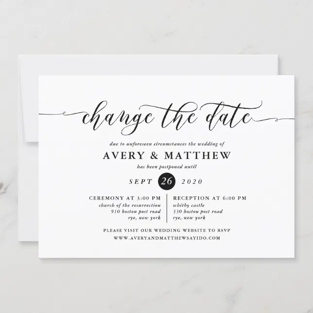 Change The Date Wedding Ceremony and Reception Invitation | Zazzle