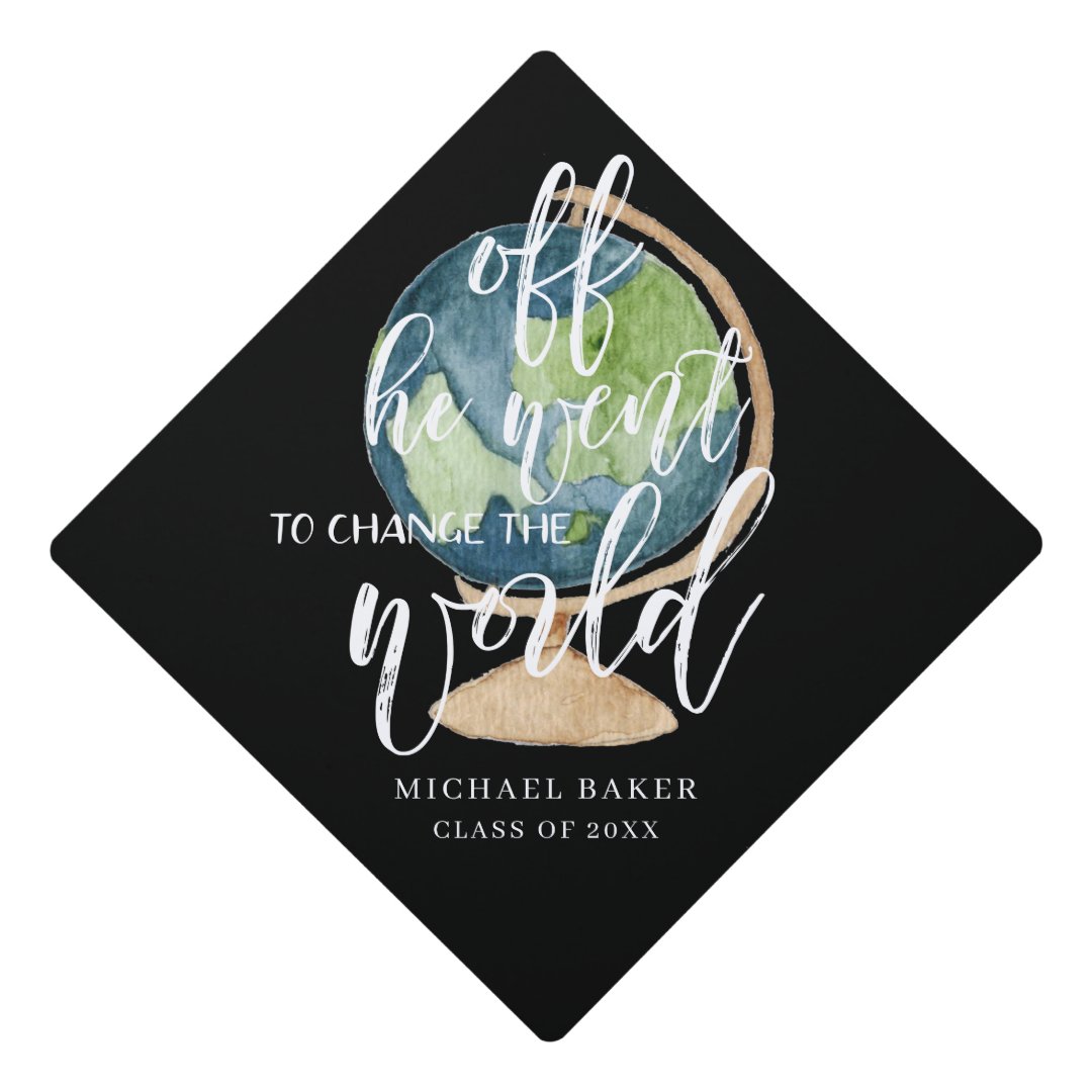 Change the World | Earth Globe Custom Monogram Graduation Cap Topper ...