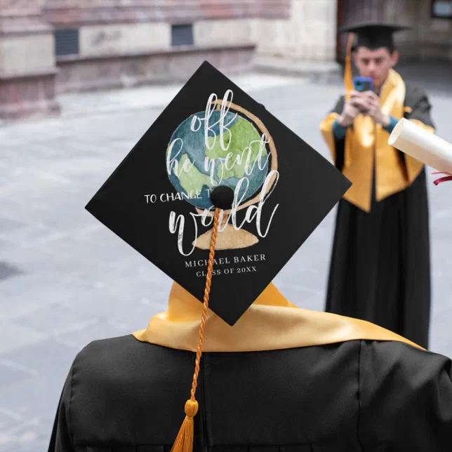 Change the World | Earth Globe Custom Monogram Graduation Cap Topper ...