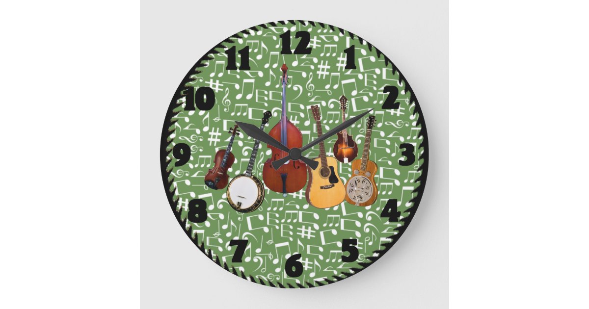 CHANGEABLE BACKGROUND COLOR MUSIC NOTES LARGE CLOCK | Zazzle