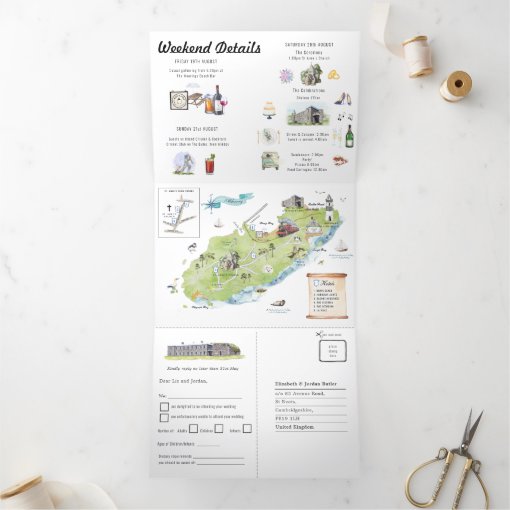 Channel Islands | Illustrated Wedding Tri-Fold Invitation | Zazzle