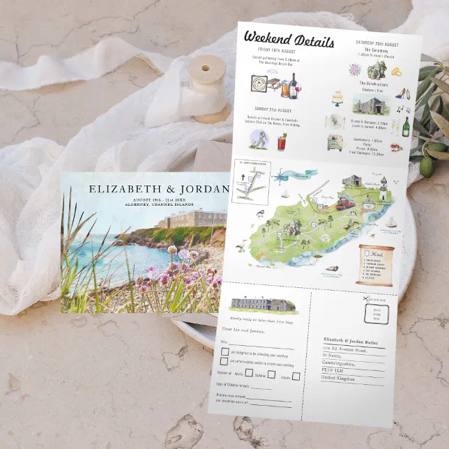 Channel Islands | Illustrated Wedding Tri-Fold Invitation | Zazzle