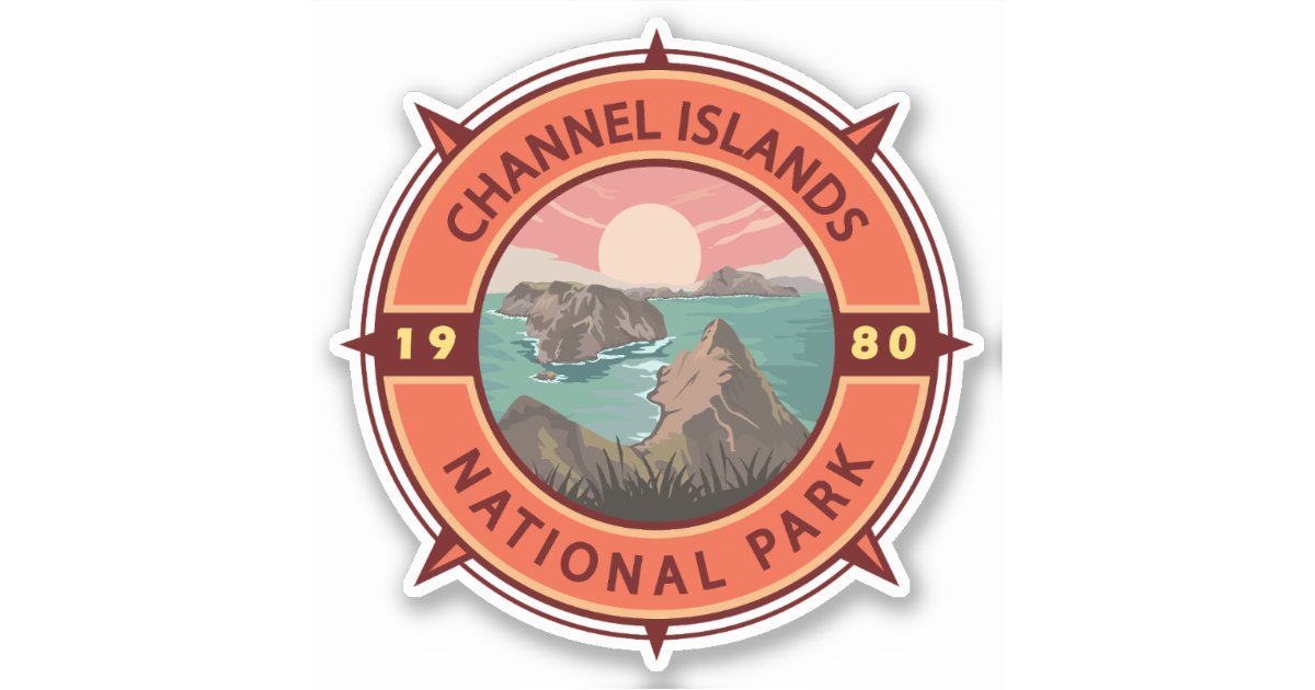 Channel Islands National Park Retro Compass Emblem Sticker | Zazzle