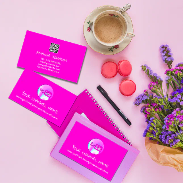 CHANNEL NAME YOUTUBER LOGO QR CODE PINK BUSINESS CARD | Zazzle